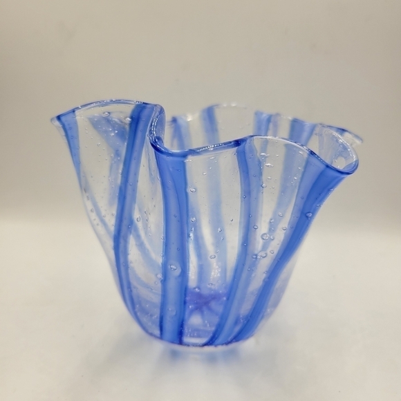 Accents | Art Glass Clear With Blue Swirl And Controlled Bubble ...